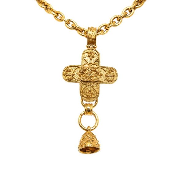 CHANEL | Jewelry | Chanel Cocomark Cross Bell Necklace Gold Plated ...